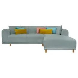 Ecksofa Andas "Maroon L-Form" Sofas Gr. B/H/T: 285cm x 82cm x 191cm, Struktur fein, Recamiere rechts, Inklusive 7 Zierkissen, blau (petrol) in skandinavischem Design, mit losen Kissen