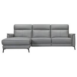 Ecksofa Places of Style "Barano, L-Form, 260cm, in Leder und Webstoff" Sofas Gr. B/H/T: 260cm x 97cm x 93cm, Leder, Recamiere links, grau elektrische Relaxfunktion, Kopfteilverstellung, mit USB-Anschluss.