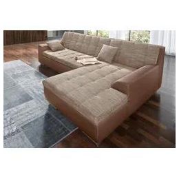 Ecksofa DOMO collection "Treviso viele Bezüge, auch in Cord, L-Form, B/T/H: 267/80/83 cm" Sofas Gr. B/H/T: 267cm x 83cm x 178cm, Microfaser PRIMABELLE-Struktur, Recamiere rechts, mit Bettfunktion, braun (braun, beigebraun) wahlweise mit Bettfunktion, incl. Zierkissen, hochwertige Steppung