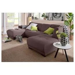 Wohnlandschaft Home Affaire "Langeland U-Form" Sofas Gr. B/H/T: 297cm x 85cm x 163cm, Webstoff, Recamiere links, braun incl. 2 Zierkissen, Recamiere wahlweise links oder rechts