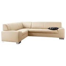 Ecksofa DOMO collection "Alisson L-Form" Sofas Gr. B/H/T: 249cm x 75cm x 181cm, Kunstleder SOFTLUX, langer Schenkel rechts, mit Bettfunktion, beige (creme) wahlweise mit Bettfunktion