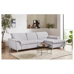 Ecksofa DOMO collection "Franzi L-Form" Sofas Gr. B/H/T: 279cm x 81cm x 162cm, Chenille-Struktur, Recamiere rechts, ohne Kopfteilverstellung-ohne Bettfunktion, grau (hellgrau) wahlweise mit Kopfteilverstellung (dann Tiefe: 170 cm)