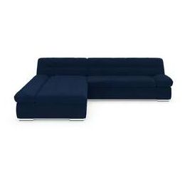 Ecksofa DOMO collection "Mona L-Form" Sofas Gr. B/H/T: 297cm x 80cm x 173cm, Samtoptik, Recamiere links, mit Armlehnfunktion, blau (marine) wahlweise mit Bettfunktion