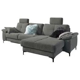 Candy Ecksofa 3C CARINA "Burnaby L-Form" Sofas Gr. B/H/T: 296cm x 87cm x 162cm, Struktur weich, Ottomane rechts, ohne Schlaffunktion-ohne Relaxfunktion, grau (stone) 2 Kopfstützen, optional mit Schlaf- und motorischer Relaxfunktion