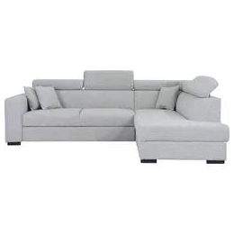 Ecksofa Home Affaire "Tulio L-Form" Sofas Gr. B/H/T: 267 cm x 95 cm x 198 cm, Struktur fein, Ottomane rechts, ohne Bettfunktion-ohne Bettkasten, grau (hellgrau) wahlweise mit Bettfunktion und Bettkasten, incl. 3 Zierkissen