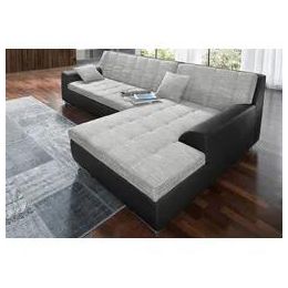 Ecksofa DOMO collection "Treviso viele Bezüge, auch in Cord, L-Form, B/T/H: 267/80/83 cm" Sofas Gr. B/H/T: 267cm x 83cm x 178cm, Microfaser PRIMABELLE-Struktur, Recamiere rechts, ohne Bettfunktion, silberfarben (schwarz, silber) wahlweise mit Bettfunktion, incl. Zierkissen, hochwertige Steppung