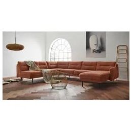 Wohnlandschaft Andas "Nordfyn U-Form" Sofas Gr. B/H/T: 323 cm x 81 cm x 239 cm, Luxus-Microfaser Lederoptik, Recamiere rechts, braun (cognac) edles Design in 3 Bezugsqualitäten, by Morten Georgsen