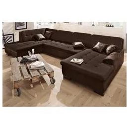 Wohnlandschaft Home Affaire "Bergen U-Form" Sofas Gr. B/H/T: 364cm x 83cm x 106cm, Microfaser MELROSE-Struktur, Ottomane links, mit Bettfunktion, braun (dunkelbraun) wahlweise mit Bettfunktion