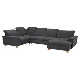 Wohnlandschaft Home Affaire "Lyla U-Form" Sofas Gr. B/H/T: 352cm x 81cm x 214cm, Struktur fein, Recamiere rechts, mit Rückenverstellung, grau (anthrazit) wahlweise mit Rückenfunktion und zusätzlich Bett + Bettkasten