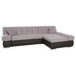 Ecksofa DOMO collection "Mona L-Form" Sofas Gr. B/H/T: 297cm x 80cm x 173cm, Kunstleder SOFTLUX-Struktur fein, Recamiere rechts, mit Bettfunktion, schwarz (schwarz, grau) wahlweise mit Bettfunktion