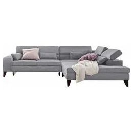 Ecksofa "Felicia L-Form", grau (grau floris), B:309cm H:69cm T:215cm, Flachgewebe FLORIS (100% Polyester), Flachgewebe VALMONT (60% Baumwolle/40% Leinen), Microfaser CRONA (100% Polyester), Gallery M BRANDED BY MUSTERRING, Sofas, mit Holzfuß, wahlweise mit manuellem oder motorischem Sitzvorzug