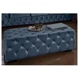 Guido Maria Kretschmer Home & Living Polsterhocker GUIDO MARIA KRETSCHMER HOME & LIVING "Kalina" Hocker Gr. B/H/T: 120cm x 42cm x 55cm, Samtvelours, blau (tinte) mit klassischer Chesterfield-Knopfheftung