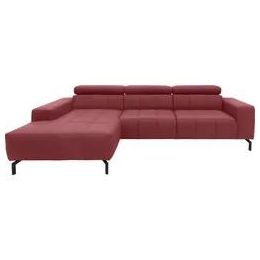 Ecksofa DOMO collection "Cunelli L-Form" Sofas Gr. B/H/T: 292cm x 79cm x 175cm, Echtleder, Longchair links, Mit Kopfteilverstellung, rot wahlweise inklusive 6-fach verstellbarer Kopfteilverstellung