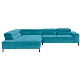 Ecksofa Gallery M BRANDED BY MUSTERRING "Felicia Due L-Form" Sofas Gr. B/H/T: 312 cm x 72 cm x 216 cm, Velours, mega-Recamiere links, mit Sitzvorzug motorisch, blau (petrol) Wahlweise mit Sitzvorzug, inkl. Kopfteilverstellung, Sitzhöhe 43 cm