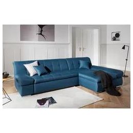 Ecksofa DOMO collection "Mona L-Form" Sofas Gr. B/H/T: 297cm x 80cm x 173cm, Struktur fein, Recamiere rechts, mit Bettfunktion, blau (dunkelblau) wahlweise mit Bettfunktion