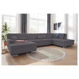 Wohnlandschaft DOMO collection "Aversa U-Form" Sofas Gr. B/H/T: 364cm x 83cm x 201cm, Struktur, Recamiere links, ohne Funktion, schwarz (pepper) wahlweise mit Bettfunktion, frei im Raum stellbar