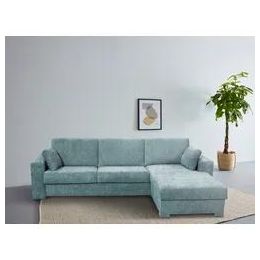 Ecksofa Home Affaire "Roma "M" Matratzenhöhe 14 cm, Dauerschlaffunktion, mit Unterfederung" Sofas Gr. B/H/T: 280cm x 85cm x 173cm, Luxus-Microfaser weich, Recamiere rechts, Liegefläche: 143 x 198cm, blau (eisblau) Liegemaße ca 143x198 cm, L-Form