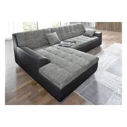 Ecksofa DOMO collection "Treviso viele Bezüge, auch in Cord, L-Form, B/T/H: 267/80/83 cm" Sofas Gr. B/H/T: 267cm x 83cm x 178cm, Kunstleder SOFTLUX-Struktur, Recamiere links, ohne Bettfunktion, schwarz (schwarz, pepper) wahlweise mit Bettfunktion, incl. Zierkissen, hochwertige Steppung