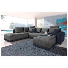 Jockenhöfer Wohnlandschaft JOCKENHÖFER GRUPPE "Orlando U-Form" Sofas Gr. B/H/T: 337cm x 69cm x 180cm, Luxus-Microfaser-Struktur, Ottomane beidseitig montierbar, mit Bettfunktion-mit Bettkasten, schwarz mit Federkern, Bettfunktion und Bettkasten, inklusive 2 Kopfstützen