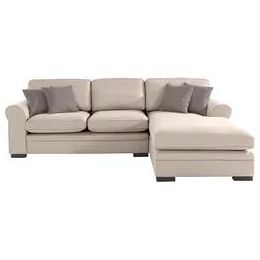 Ecksofa Home Affaire "Broughton L-Form" Sofas Gr. B/H/T: 279 cm x 92 cm x 178 cm, Struktur, Ottomane rechts, grau (taupe) weicher Sitzkomfort, incl. 4 Zierkissen, Keder