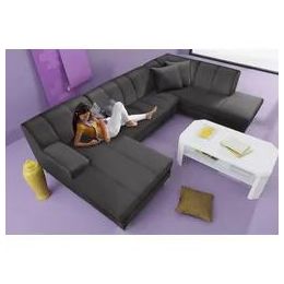 Wohnlandschaft Inosign "Anzio U-Form" Sofas Gr. B/H/T: 297 cm x 75 cm x 82 cm, Kunstleder SOFTLUX, Recamiere links, ohne Bettfunktion, schwarz wahlweise mit Bettfunktion