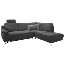 Candy Ecksofa 3C CARINA "Korfu L-Form" Sofas Gr. B/H/T: 252 cm x 91 cm x 208 cm, Chenilleoptik, Recamiere rechts, ohne Bettfunktion-ohne Stauraum, grau incl.- 1 Kopfstütze, wahlweise mit Schlafunktion und Stauraum