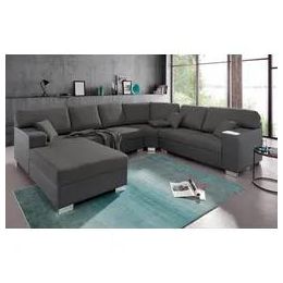 Wohnlandschaft Inosign "U-Form" Sofas Gr. B/H/T: 324cm x 94cm x 90cm, Kunstleder SOFTLUX-Struktur, Recamiere links, schwarz (schwarz, dunkelgrau)