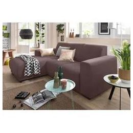 Ecksofa Home Affaire "Langeland L-Form" Sofas Gr. B/H/T: 234cm x 85cm x 163cm, Webstoff, Recamiere links, braun incl. 2 Zierkissen, Recamiere wahlweise links oder rechts