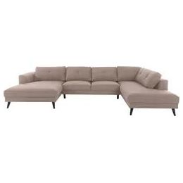 Guido Maria Kretschmer Home & Living Wohnlandschaft GUIDO MARIA KRETSCHMER HOME&LIVING Sofas Gr. B/H/T: 358 cm x 81 cm x 203 cm, Struktur grob, Recamiere links, beige (portbella) mit eleganter Kreuznaht in den Rückenkissen