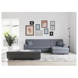 Ecksofa DOMO collection "Treviso viele Bezüge, auch in Cord, L-Form, B/T/H: 267/80/83 cm" Sofas Gr. B/H/T: 267cm x 83cm x 178cm, Luxus-Microfaser Chenilleoptik, Recamiere rechts, mit Bettfunktion, grau (steel) wahlweise mit Bettfunktion, incl. Zierkissen, hochwertige Steppung