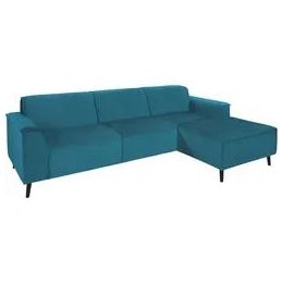 Ecksofa DOMO collection "Amora L-Form" Sofas Gr. B/H/T: 268cm x 81cm x 159cm, Struktur, Recamiere rechts, ohne Funktion, blau (petrol) mit Recamiere, inklusive komfortablem Federkern