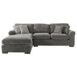 Ecksofa Home Affaire "Broughton L-Form" Sofas Gr. B/H/T: 279 cm x 92 cm x 178 cm, Samtoptik, Ottomane links, grau (hellgrau) weicher Sitzkomfort, incl. 4 Zierkissen, Keder