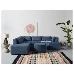 Ecksofa LEONIQUE "Alexane L-Form" Sofas Gr. B/H/T: 267cm x 70cm x 207cm, Struktur weich, Ottomane rechts, blau (dunkelblau) zusammengesetzt aus Modulen, in vielen Bezugsqualitäten und Farben.