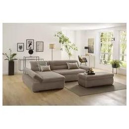 Ecksofa Inosign "Avesa L-Form" Sofas Gr. B/H/T: 300cm x 80cm x 172cm, Struktur weich, Longchair links, ohne Armteilverstellung-ohne Schlaffunktion, braun (coffee) Wahlweise mit Armteilvertsellung und Bettfunktion, BTH: 30017280cm