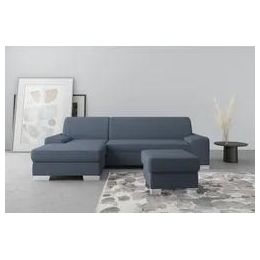 Ecksofa DOMO collection "Anzio L-Form" Sofas Gr. B/H/T: 271cm x 85cm x 160cm, Feinstruktur, Recamiere links, Ohne Funktion-Mit Federkern, blau wahlweise mit Bettfunktion und Federkern