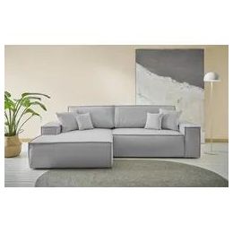 Ecksofa Andas "Finnley Schlafsofa 267 cm in Bouclé, Struktur fein u. Cord, L-Form" Sofas Gr. B/H/T: 267cm x 85cm x 167cm, Struktur fein, Recamiere links, silberfarben (silber) Schlaffunktion m. Bettkasten (136210 cm), Bouclé, Struktur und Cord