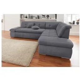 Ecksofa DOMO collection "NMoric incl. Zierkissen B/T/H: 273/216/80 cm L-Form" Sofas Gr. B/H/T: 273cm x 80cm x 216cm, Chenilleoptik, Ottomane rechts, ohne Funktion, grau Ottomanen-Abschluss, wahlweise mit Bettfunktion und Armlehnverstellung