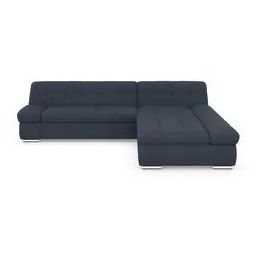 Ecksofa DOMO collection "Mona L-Form" Sofas Gr. B/H/T: 297cm x 80cm x 173cm, Feinstruktur, Recamiere rechts, ohne Funktion, blau (blaugrau) wahlweise mit Bettfunktion