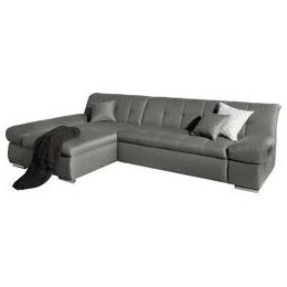 Ecksofa DOMO collection "Mona L-Form" Sofas Gr. B/H/T: 297cm x 80cm x 173cm, Struktur fein, Recamiere links, mit Bettfunktion-mit Armlehnenfunktion, grau (steel) wahlweise mit Bettfunktion