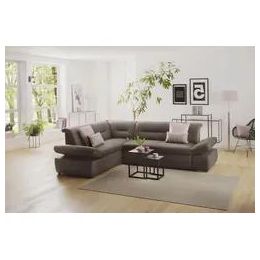 Ecksofa Inosign "Avesa L-Form" Sofas Gr. B/H/T: 275cm x 80cm x 211cm, Luxus-Microfaser in Lederoptik, langer Schenkel rechts-Bettfunktion rechts, mit Armteilverstellung-mit Schlaffunktion, braun (dunkelbraun) Wahlweise mit Arm- und Bettfunktion, BTH: 27521180 cm