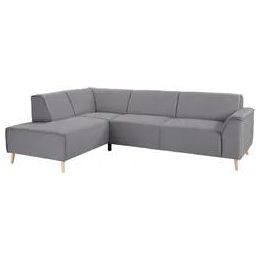 Ecksofa Andas "Janek L-Form" Sofas Gr. B/H/T: 263cm x 81cm x 191cm, Struktur weich, Ottomane links, ohne Funktion, grau mit Federkern und Keder in scandinavischem Design