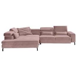 Ecksofa Gallery M BRANDED BY MUSTERRING "Felicia Due L-Form" Sofas Gr. B/H/T: 312 cm x 72 cm x 216 cm, Velours, mega-Recamiere links, mit Sitzvorzug manuell, rosa (rosewood) Wahlweise mit Sitzvorzug, inkl. Kopfteilverstellung, Sitzhöhe 43 cm