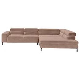 Ecksofa Gallery M BRANDED BY MUSTERRING "Felicia Due L-Form" Sofas Gr. B/H/T: 312 cm x 72 cm x 216 cm, Velours, mega-Recamiere rechts, ohne Sitzvorzug, beige (sand) Wahlweise mit Sitzvorzug, inkl. Kopfteilverstellung, Sitzhöhe 43 cm