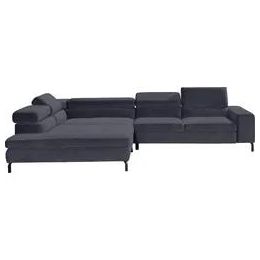 Ecksofa Gallery M BRANDED BY MUSTERRING "Felicia Due L-Form" Sofas Gr. B/H/T: 312cm x 72cm x 216cm, Velours, mega-Recamiere links, mit Sitzvorzug manuell, blau (navy) Wahlweise mit Sitzvorzug, inkl. Kopfteilverstellung, Sitzhöhe 43 cm