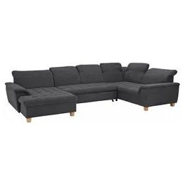 Wohnlandschaft Home Affaire "Lyla U-Form" Sofas Gr. B/H/T: 352cm x 81cm x 214cm, Struktur fein, Recamiere links, mit Rückenverstellung, grau (anthrazit) wahlweise mit Rückenfunktion und zusätzlich Bett + Bettkasten