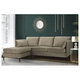 Ecksofa LEONIQUE "Light L-Form" Sofas Gr. B/H/T: 235cm x 83cm x 163cm, Samtoptik, Recamiere links, beige (natur) inklusive loser Zierkissen, mit schmalen Armlehnen und Teleskopfüßen