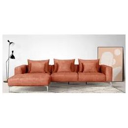 Guido Maria Kretschmer Home & Living Ecksofa GUIDO MARIA KRETSCHMER HOME & LIVING "JANTE L-Form" Sofas Gr. B/H/T: 332cm x 85cm x 175cm, Velvet, Recamiere links, orange (burnt orange) wahlweise Recamiere links oder rechts, mit Chromfüßen