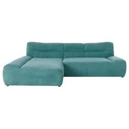 Ecksofa DOMO collection "Cesena L-Form" Sofas Gr. B/H/T: 288cm x 81cm x 175cm, Chenille-Optik, Recamiere links, mit Wellenunterfederung, blau (petrol)