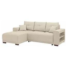 Ecksofa Home Affaire "Viborg L-Form" Sofas Gr. B/H/T: 234cm x 91cm x 162cm, Struktur fein, Recamiere links, ohne Bettfunktion-ohne Bettkasten, beige mit Regal in der Armlehne, wahlweise Bettfunktion