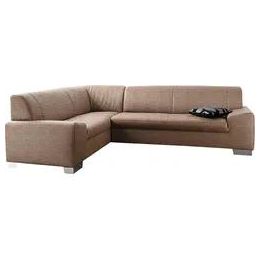 Ecksofa DOMO collection "Alisson L-Form" Sofas Gr. B/H/T: 249cm x 75cm x 181cm, Struktur, langer Schenkel rechts, ohne Bettfunktion, braun (braun, beige) wahlweise mit Bettfunktion